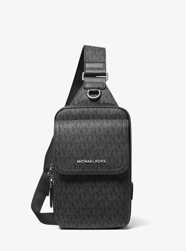 Michael Kors Hudson Signature Logo Print Crossbody Bag - Black