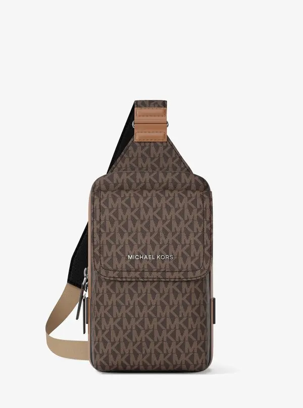 Michael Kors Hudson Signature Logo Sling Bag In By - Brown