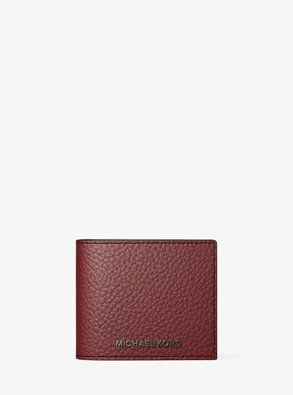 Michael Kors Hudson Pebbled Leather Billfold Wallet In By - Red