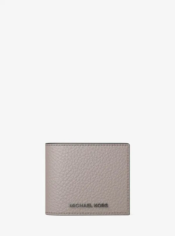 Michael Kors Hudson Pebbled Leather Billfold Wallet In By - Silver