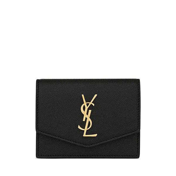 Saint Laurent Uptown Business-card Case - Black Grain Leather/gold