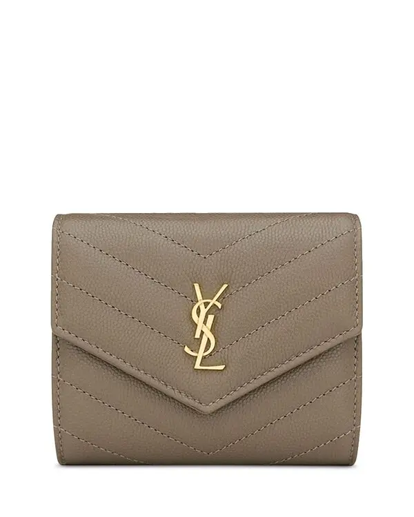 Saint Laurent Cassandre Matelassa Multi-folded Wallet In Grain De Poudre Embossed Leather - Light Taupe