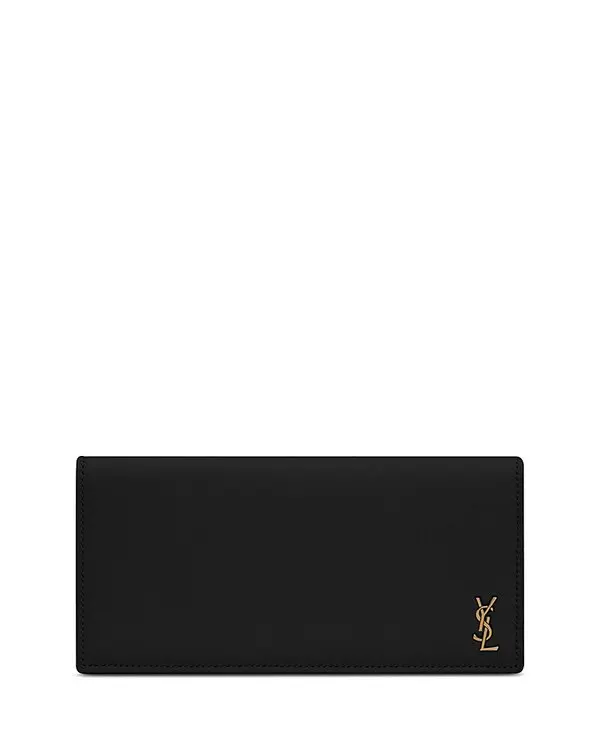 Saint Laurent Tiny Cassandre Flat Wallet - Black Grained Leather/gold