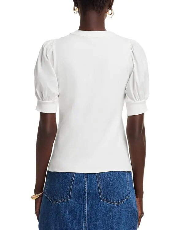 SINGLE THREAD Puff Sleeve Henley Top - Bright White