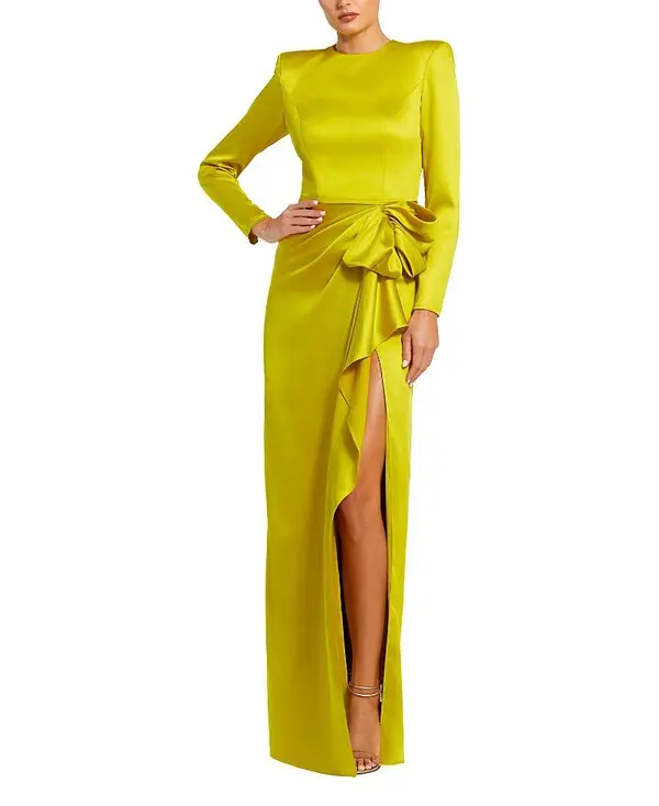 Mac Duggal Long Sleeve Draped Bow Gown - Chartreuse