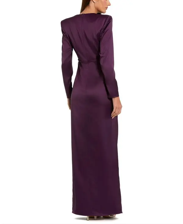 Mac Duggal Long Sleeve Draped Bow Gown - Eggplant