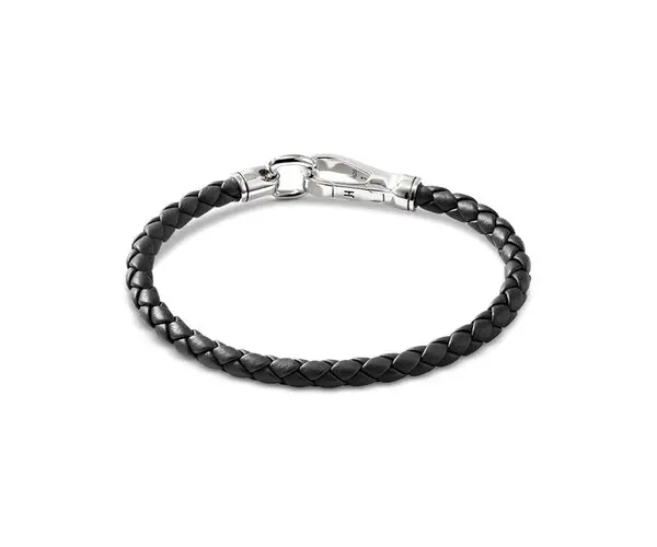John Hardy Silver Woven Leather Hook Clasp Bracelet