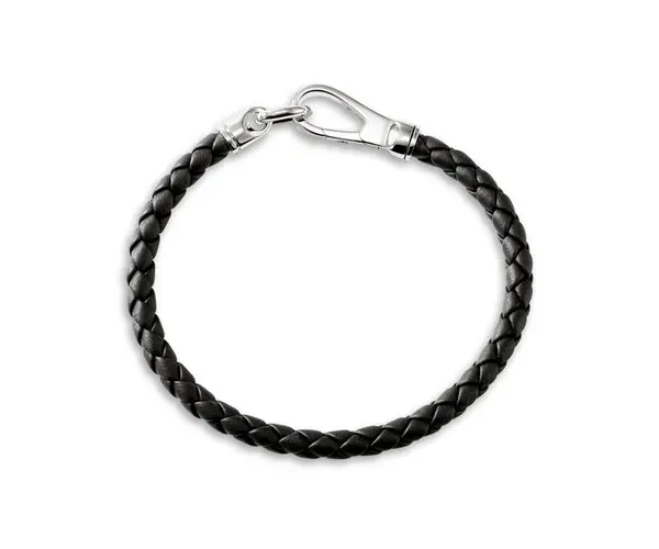 John Hardy Silver Woven Leather Hook Clasp Bracelet