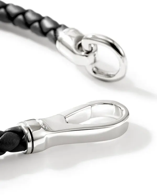 John Hardy Silver Woven Leather Hook Clasp Bracelet