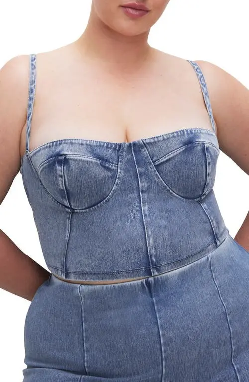 Good American Sculpt Bustier Denim Crop Top In Indigo595 - 40% Off