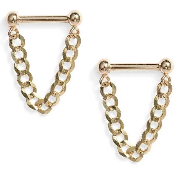 POPPY FINCH 14k Gold Baby Dumbbell Chain Drop Earrings - 14k Yellow Gold