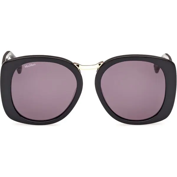 Max Mara 55mm Round Sunglasses - Shiny Black / Smoke