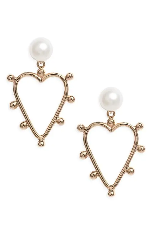 POPPY FINCH Pearl Heart Drop Earrings - Pearl/ 14k Yellow Gold
