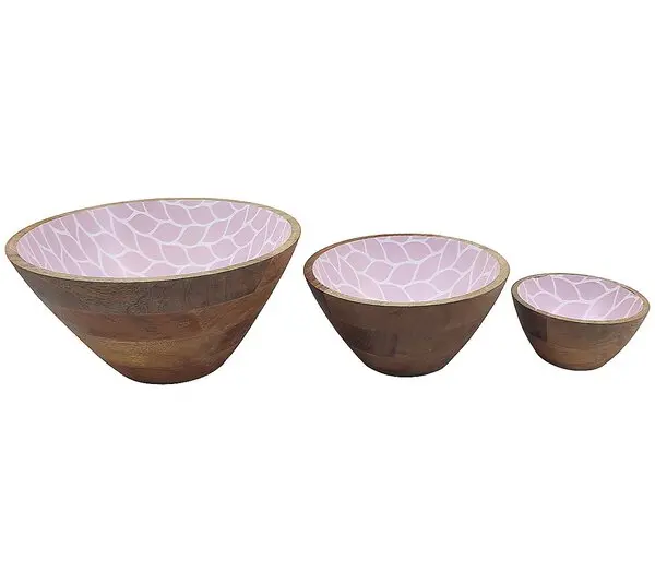 TEMP-TATIONS Carved Willow Set Of Mango Wood Bowls - One-color