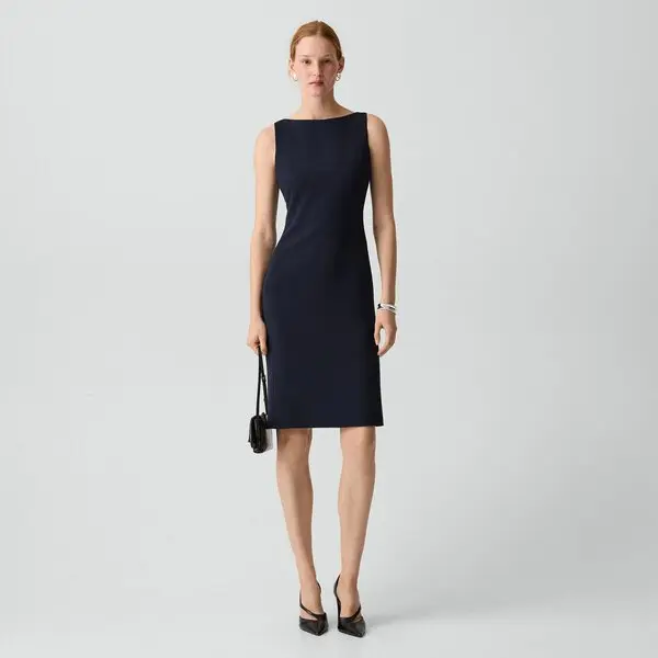 Theory Flared Crepe Dress - Midnight Navy