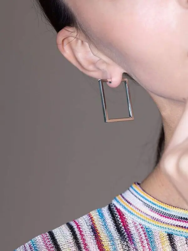 CADAR 18kt White Gold Square Hoop Earrings - Silver