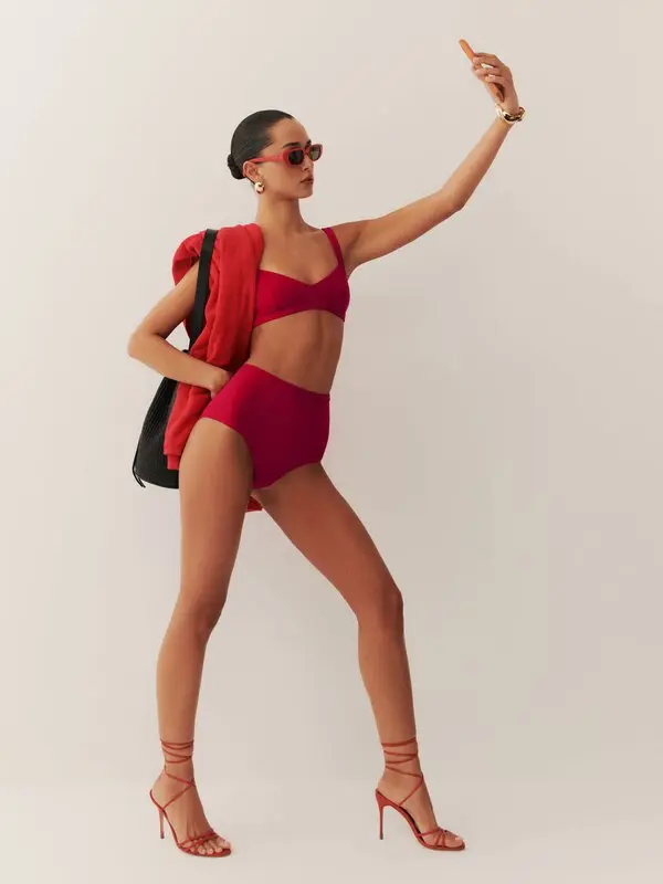 REFORMATION Azure Bikini Bottom - Red