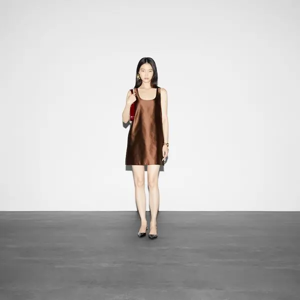 Gucci Silk Duchesse Mini Dress, Size It Ready-To-Wear - Brown