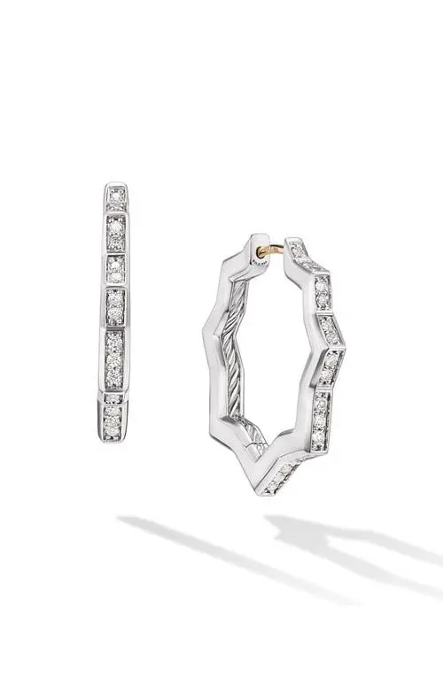 David Yurman Stax Zigzag Hoop Earrings With Diamonds - Sterling Silver