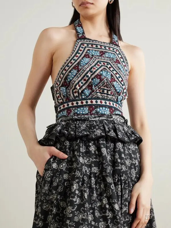 Sea Everly Ruffled Embroidered Halterneck Midi Dress In Black - 70% Off |  Editorialist