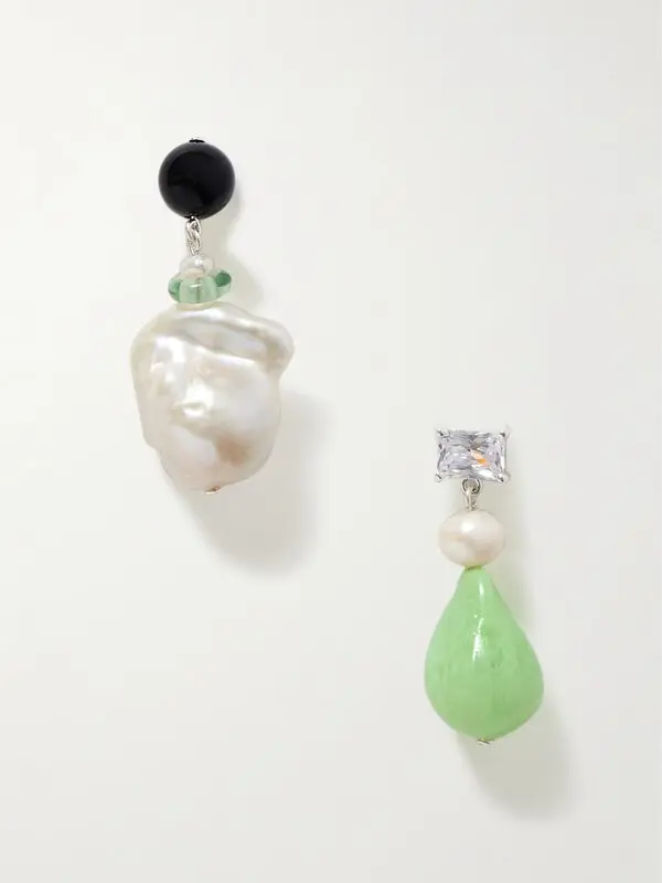 Completedworks Bio-resin, Recycled Cubic Zirconia And Pearl Earrings - Silver