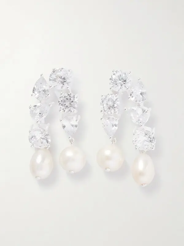 Completedworks Cascading Recycled Cubic Zirconia And Pearl Earrings - Silver