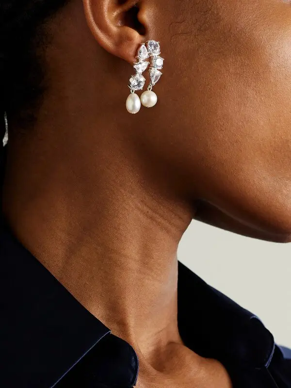 Completedworks Cascading Recycled Cubic Zirconia And Pearl Earrings - Silver