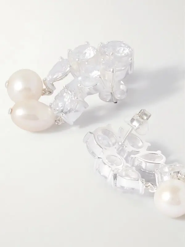 Completedworks Cascading Recycled Cubic Zirconia And Pearl Earrings - Silver
