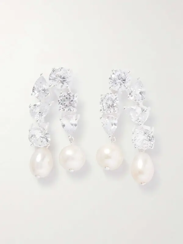 Completedworks Cascading Recycled Cubic Zirconia And Pearl Earrings - Silver