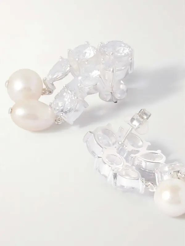 Completedworks Cascading Recycled Cubic Zirconia And Pearl Earrings - Silver