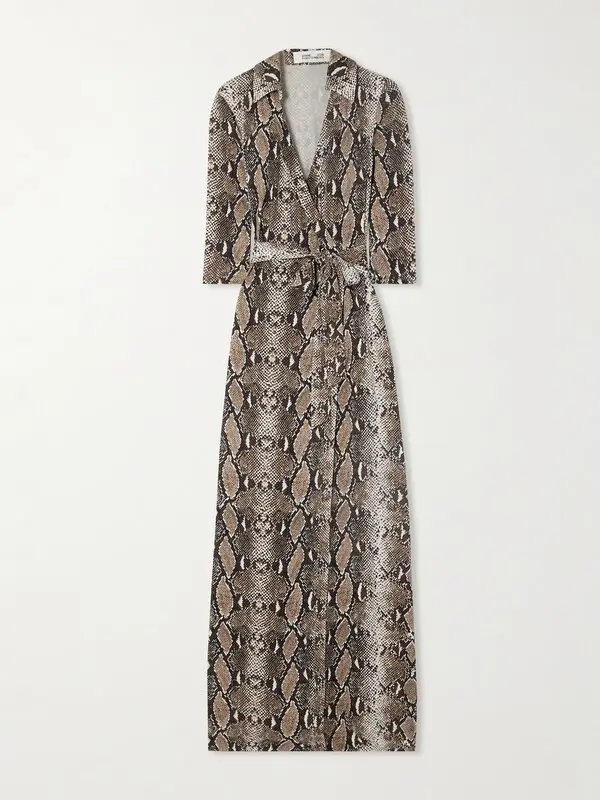 Diane Von Furstenberg Abigail Snake-Print Silk-Jersey Maxi Wrap Dress -  Brown | Editorialist