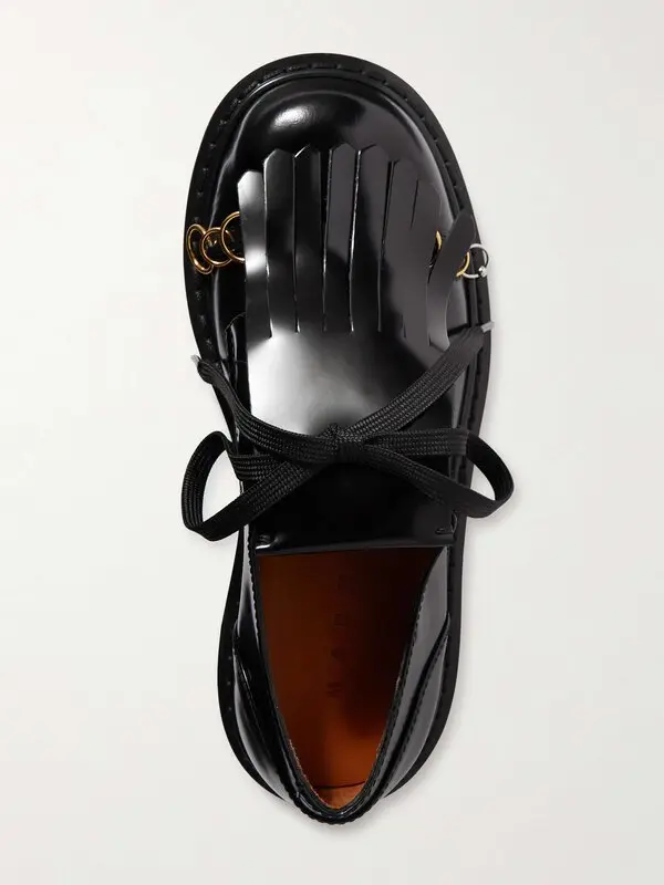 Marni Dada Embellished Fringed Glossed-leather Derby Shoes
