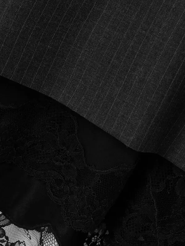 Balenciaga Pinstriped Wool Midi Skirt With Lace Trim