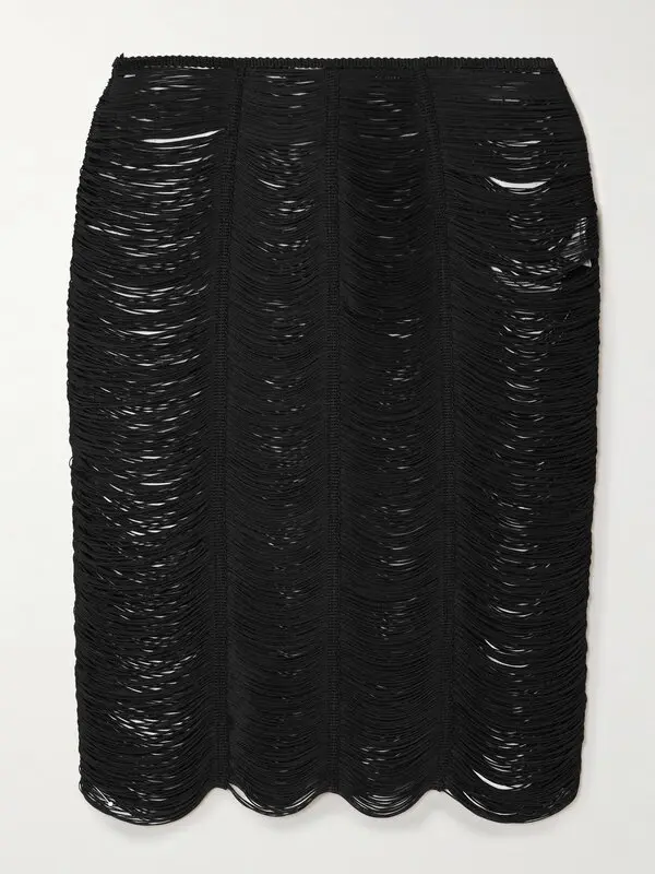 TOM FORD Fringed Open-knit Midi Skirt - Black