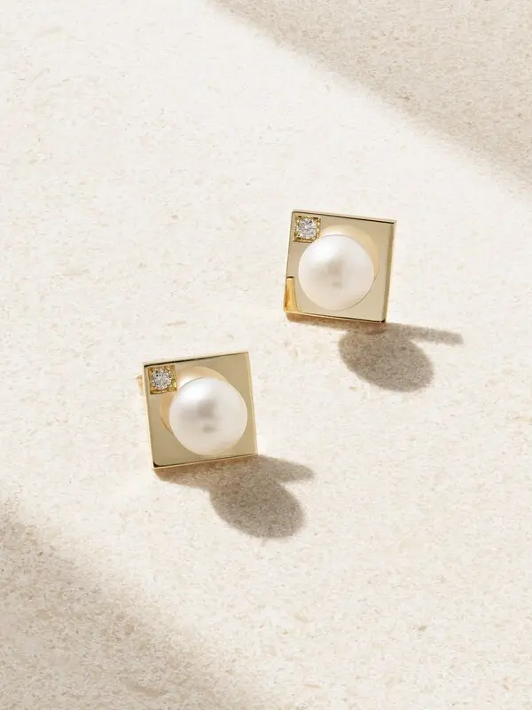 Mizuki 14-karat Diamond And Pearl Stud Earrings - Gold