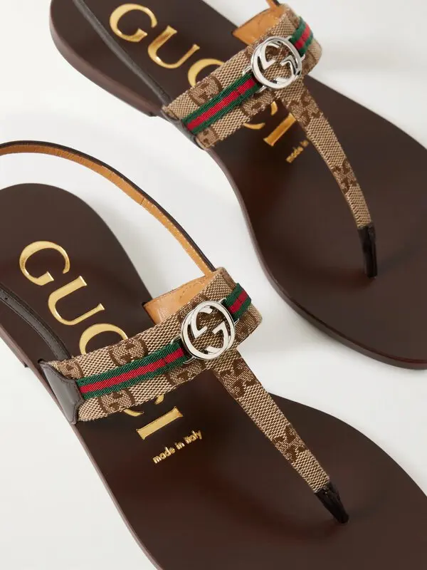 Gucci Kika Logo-Embellished Webbing Sandals Neutrals Editorialist