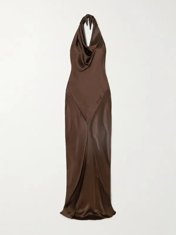 Loewe Draped Silk-satin Halterneck Gown - Brown
