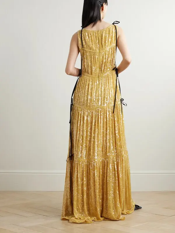 Erdem Tie-Detailed Sequined Crepe De Chine Gown In Gold - 50% Off |  Editorialist