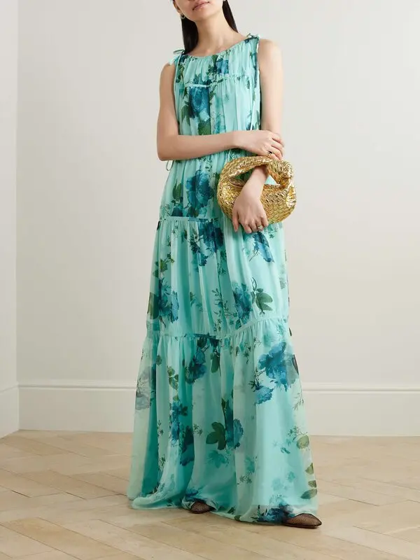 chinese dress ladies Straps Floral Tiered Long Maxi Dress – Ohmollydress main image 1