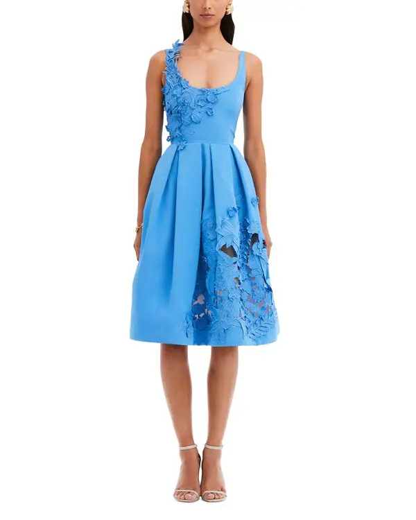 Oscar De La Renta Floral Applique Fit And Flare Dress In Cerulean - 70% Off  | Editorialist