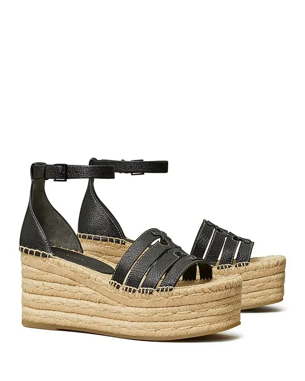 Tory Burch Ines Ankle Strap Espadrille Platform Sandals - Perfect Black