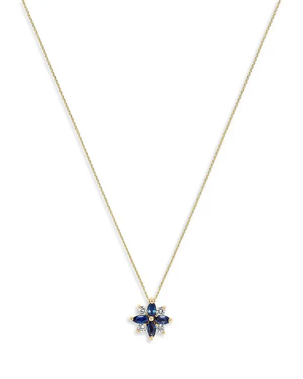 Bloomingdale'S Sapphire And Diamond Flower Pendant Necklace - Blue/gold