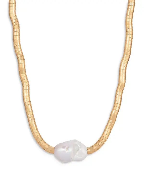 Ettika Freshwater Baroque Pearl Collar Necklace - White/gold