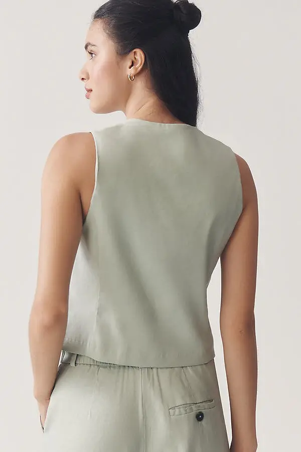 Maeve Linen Blend V-neck Vest - Powdered Sage