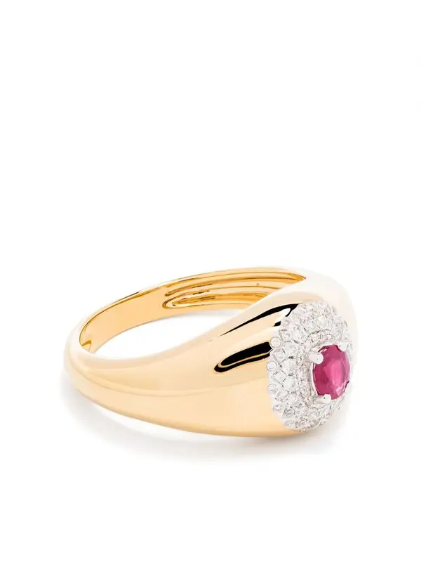 Yvonne Léon 18kt Yellow Diamond And Ruby Signet Ring - Gold