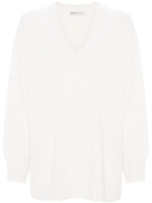 MODES V-neck Fine-knit Jumper - Neutrals