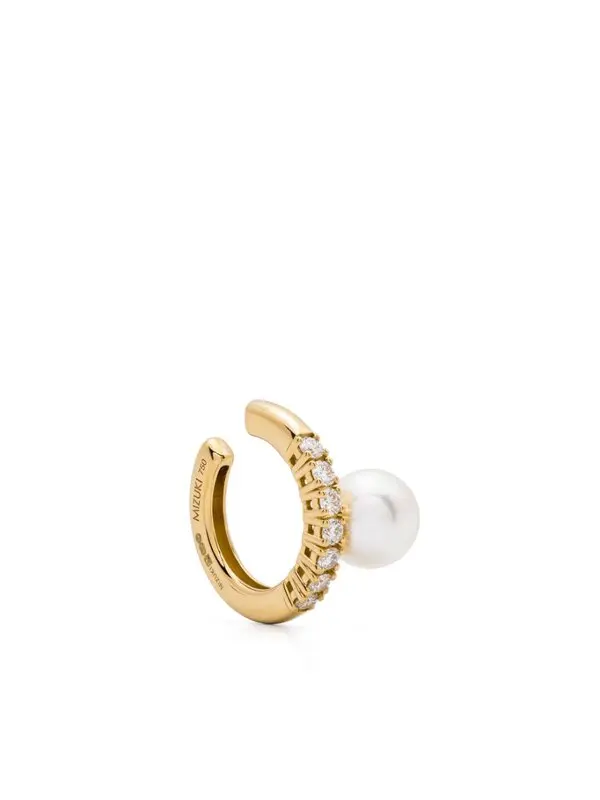 Mizuki 18kt Yellow Akoya Pearl And Diamond Earcuff - Gold