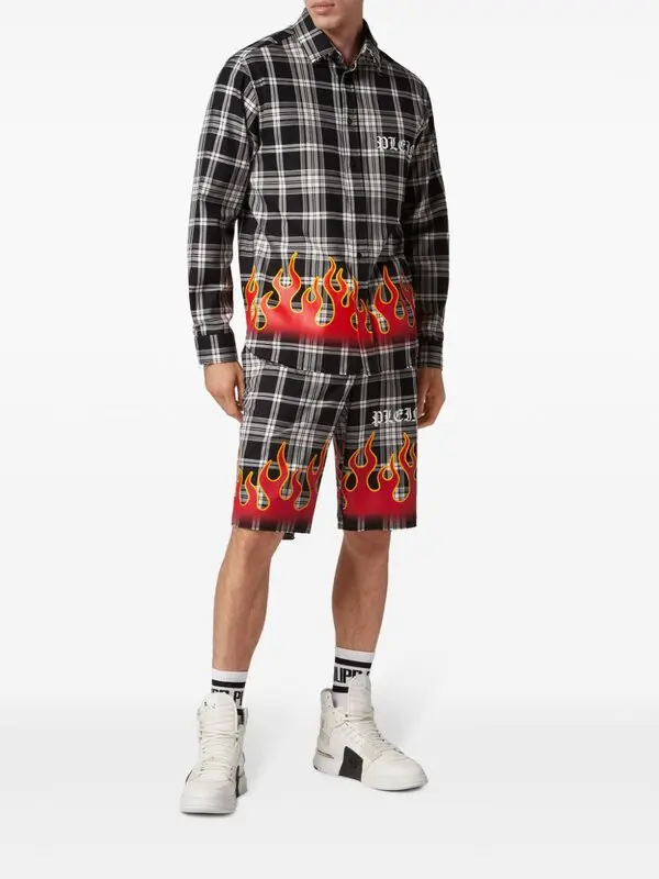 Philipp Plein Flame-print Plaid Cotton Shirt