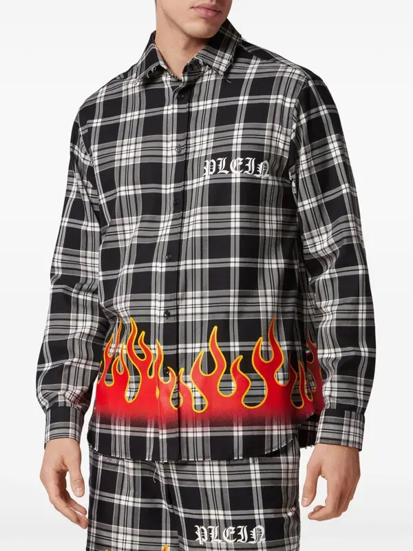 Philipp Plein Flame-print Plaid Cotton Shirt