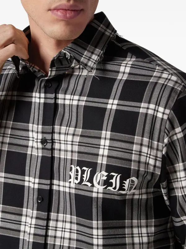 Philipp Plein Flame-print Plaid Cotton Shirt